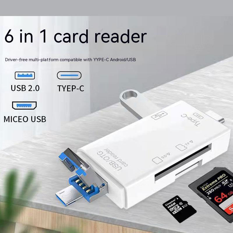 6in1 SD Card Reader with USB 3.0 Micro USB 2.0 Type-C 3.0 with 3 Card ...