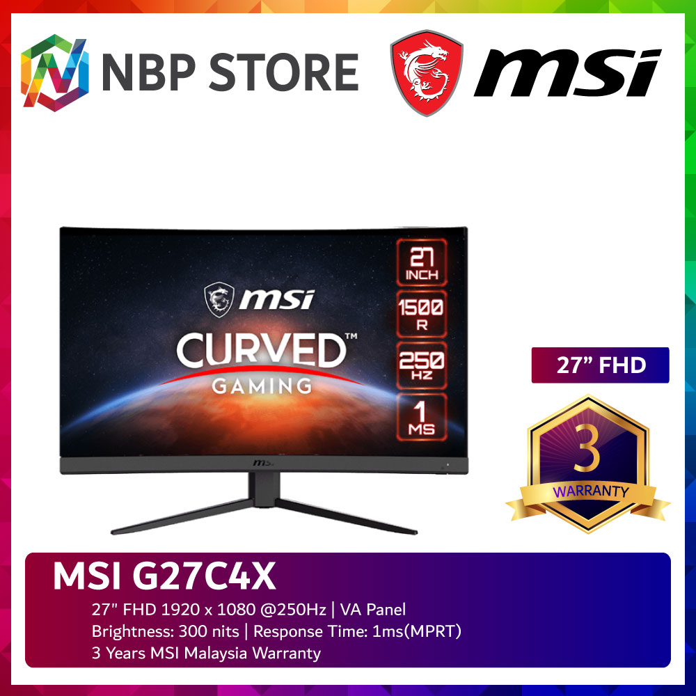MSI G27C4X 27" FHD Curved Gaming Monitor (HDMI, DisplayPort, 3Yrs ...