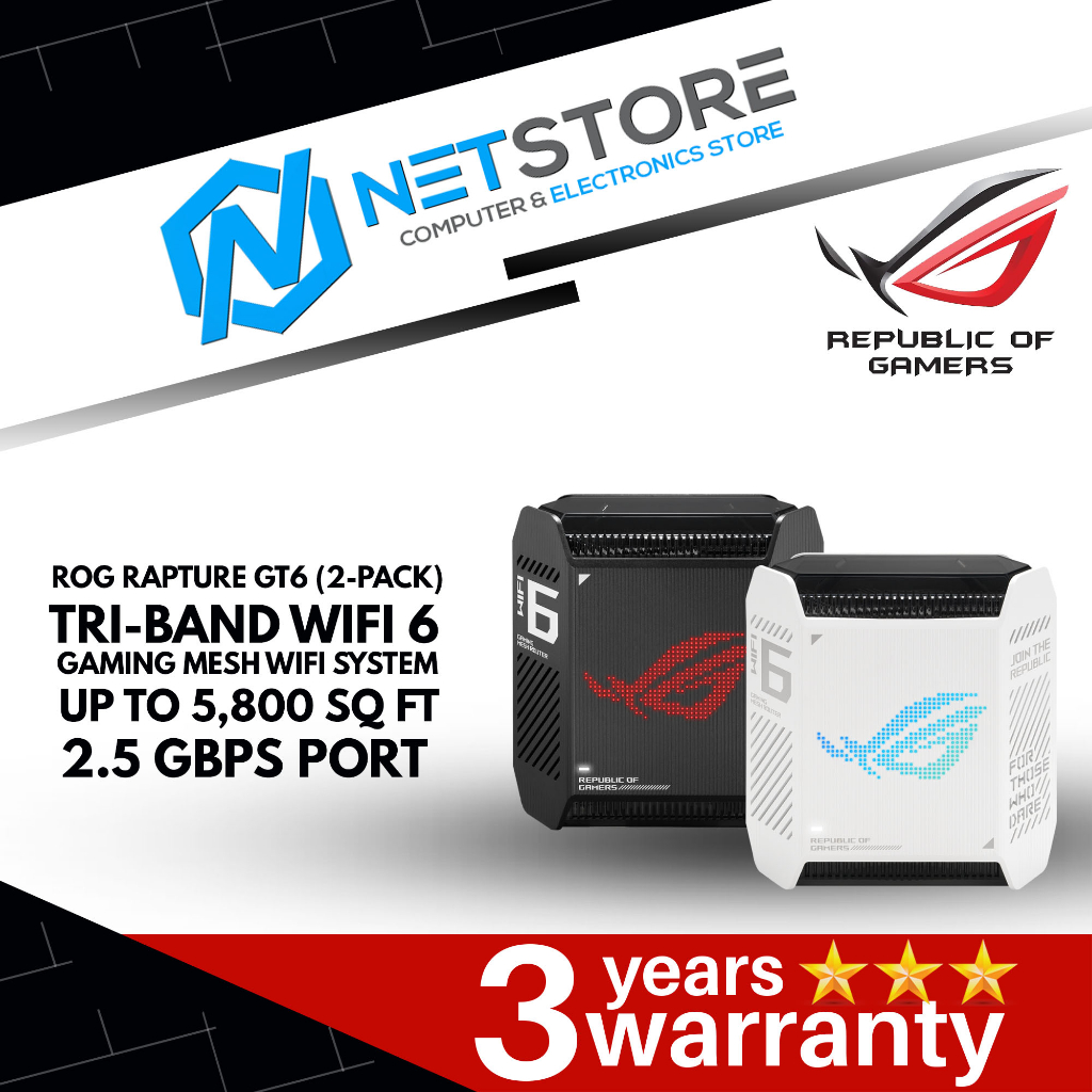 ASUS ROG RAPTURE GT6 (2-Pack) TRI-BAND WIFI 6 GAMING MESH WIFI SYSTEM ...