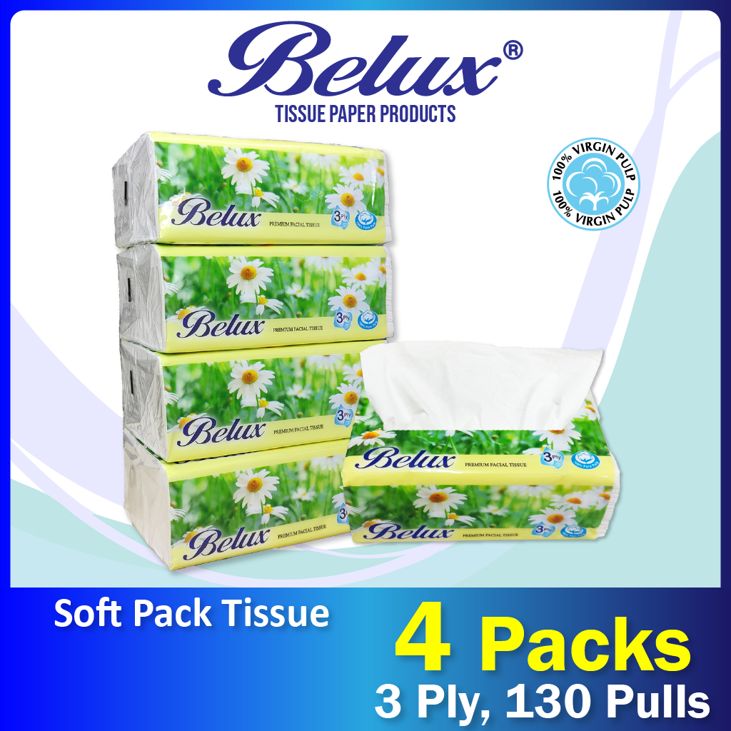 Belux Ultra Soft Pack Tissue Paper 130 Pulls x 4 Packs x 1 Bag | 3 PLY ...