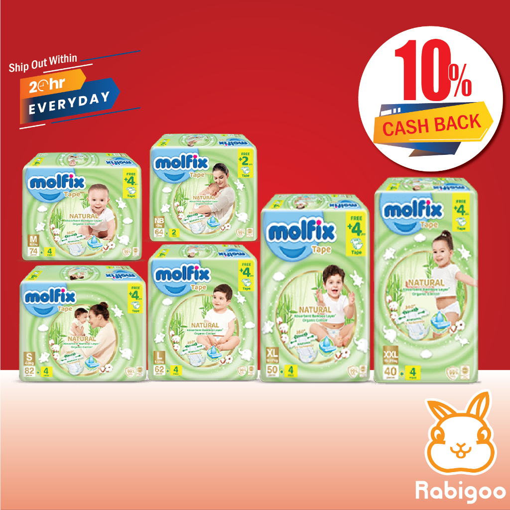 [CASHBACK 10%] MOLFIX NATURAL TAPE DIAPERS - 1 PACK | Shopee Malaysia