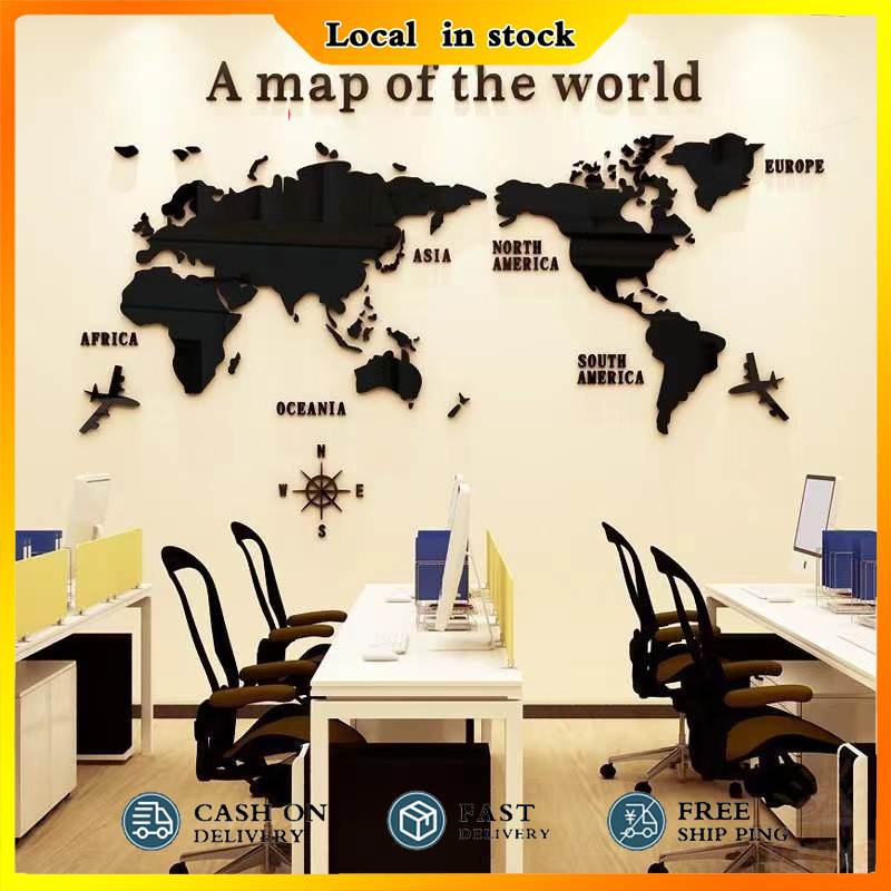 【Ready Stock】World Map Wall Sticker Acrylic 3D Solid Crystal World Map ...