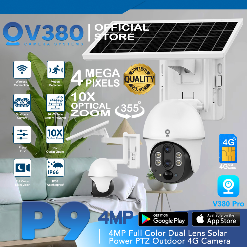 CCTV V380 P9-4G 4MP | Dual Lens Solar Power Color Day & Night PTZ ...