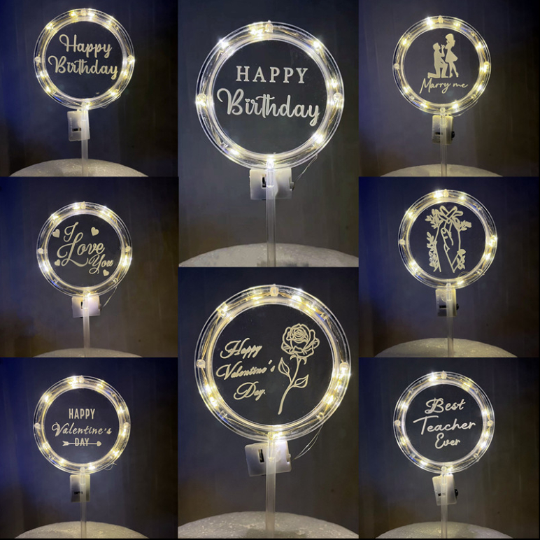 Happy Birthday Arcylic LED Lighting Cake Decoration生日蛋糕装饰带灯发光蛋糕插件 ...