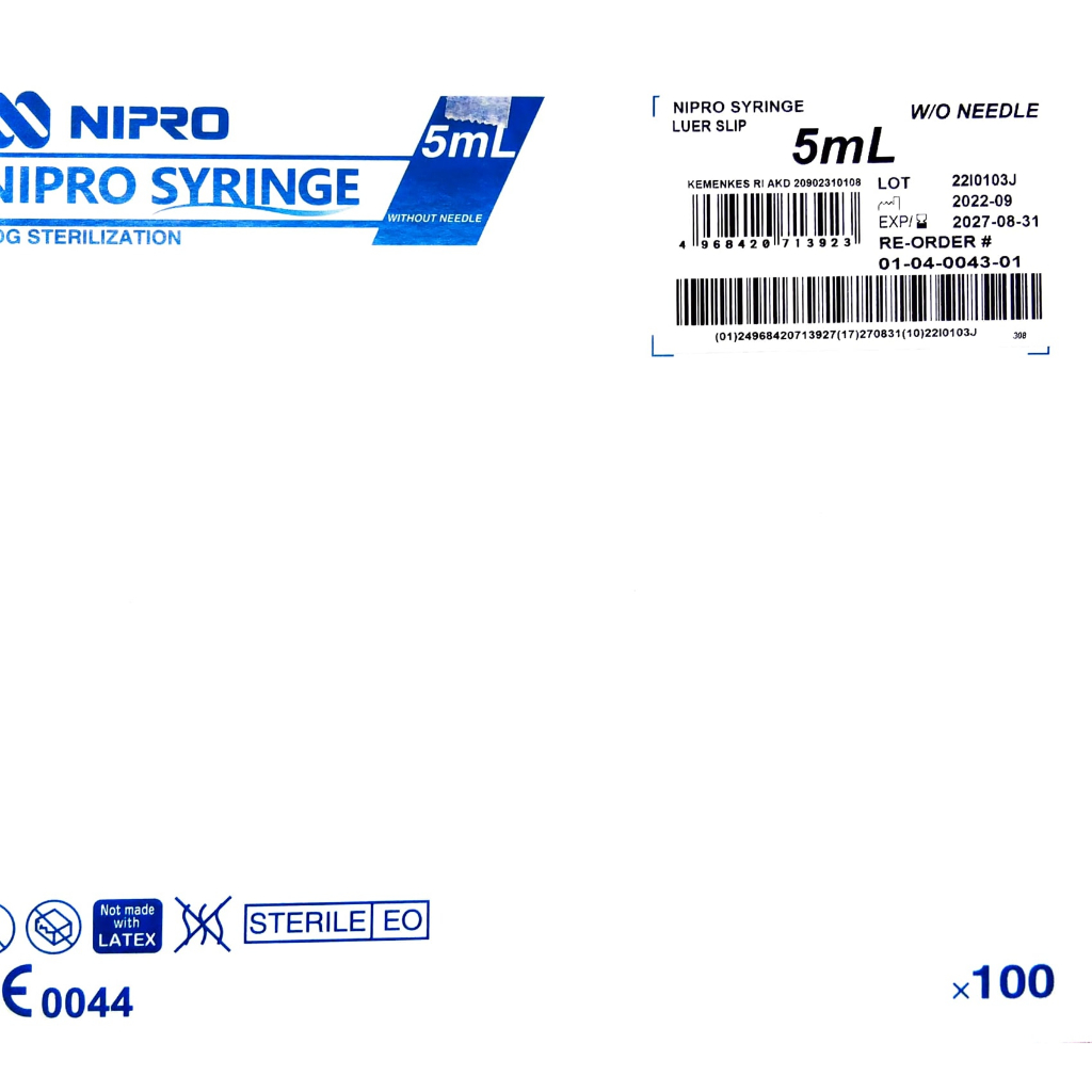 Nipro Syringe 5ML Luer Slip 100's - EXPIRY 2028 - NEW PACKAGING READY STOCK | Shopee Malaysia