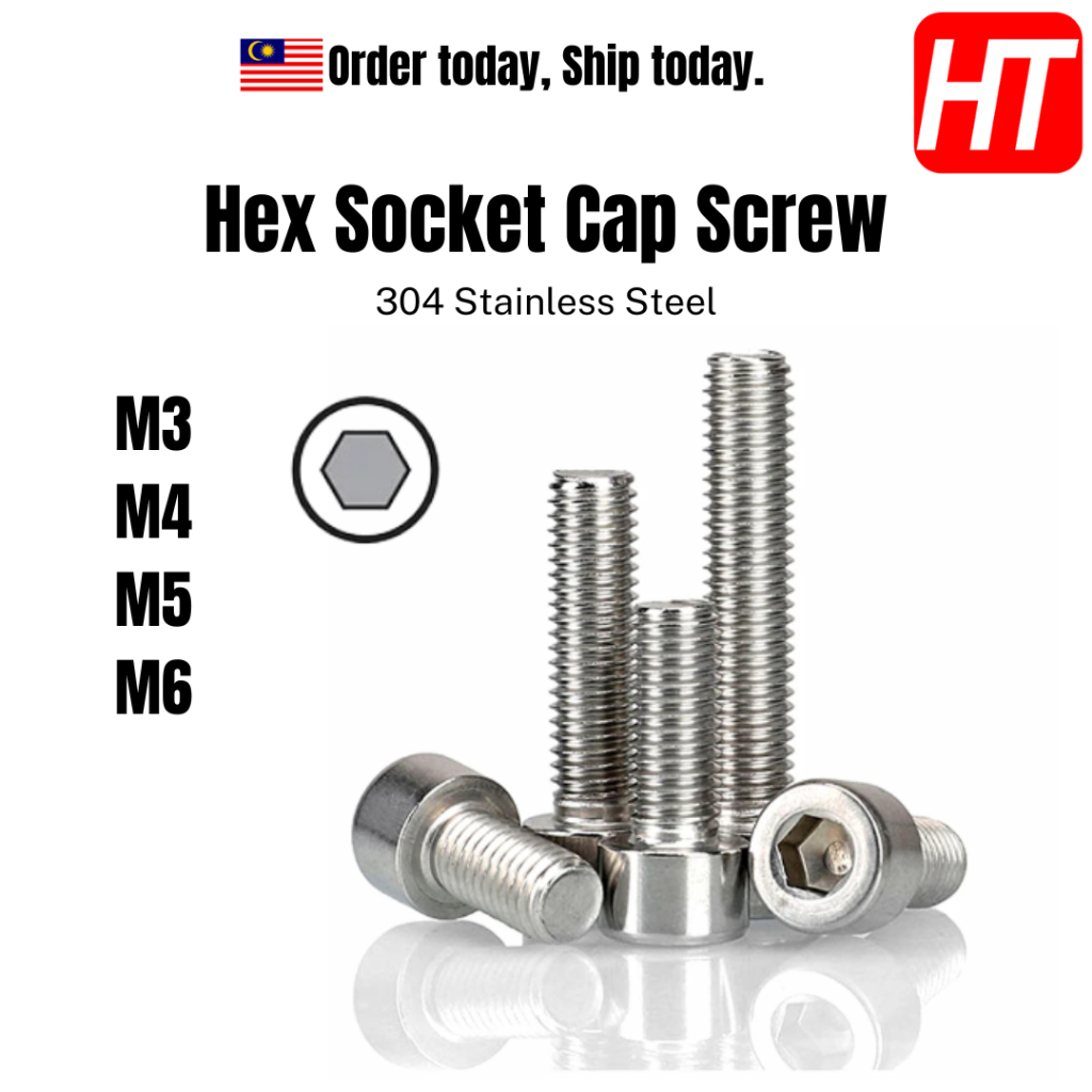 [10PCS] M3 M4 M5 M6 Hex Socket Cap Head Screw 304 Stainless Steel | Shopee Malaysia