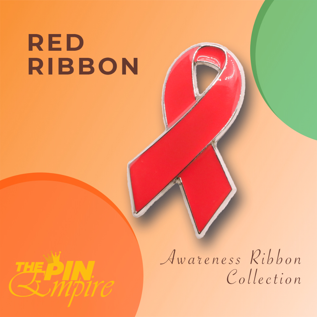 THE PIN EMPIRE Red Ribbon Double Sided 3D Enamel Lapel Pin Collar Pin ...