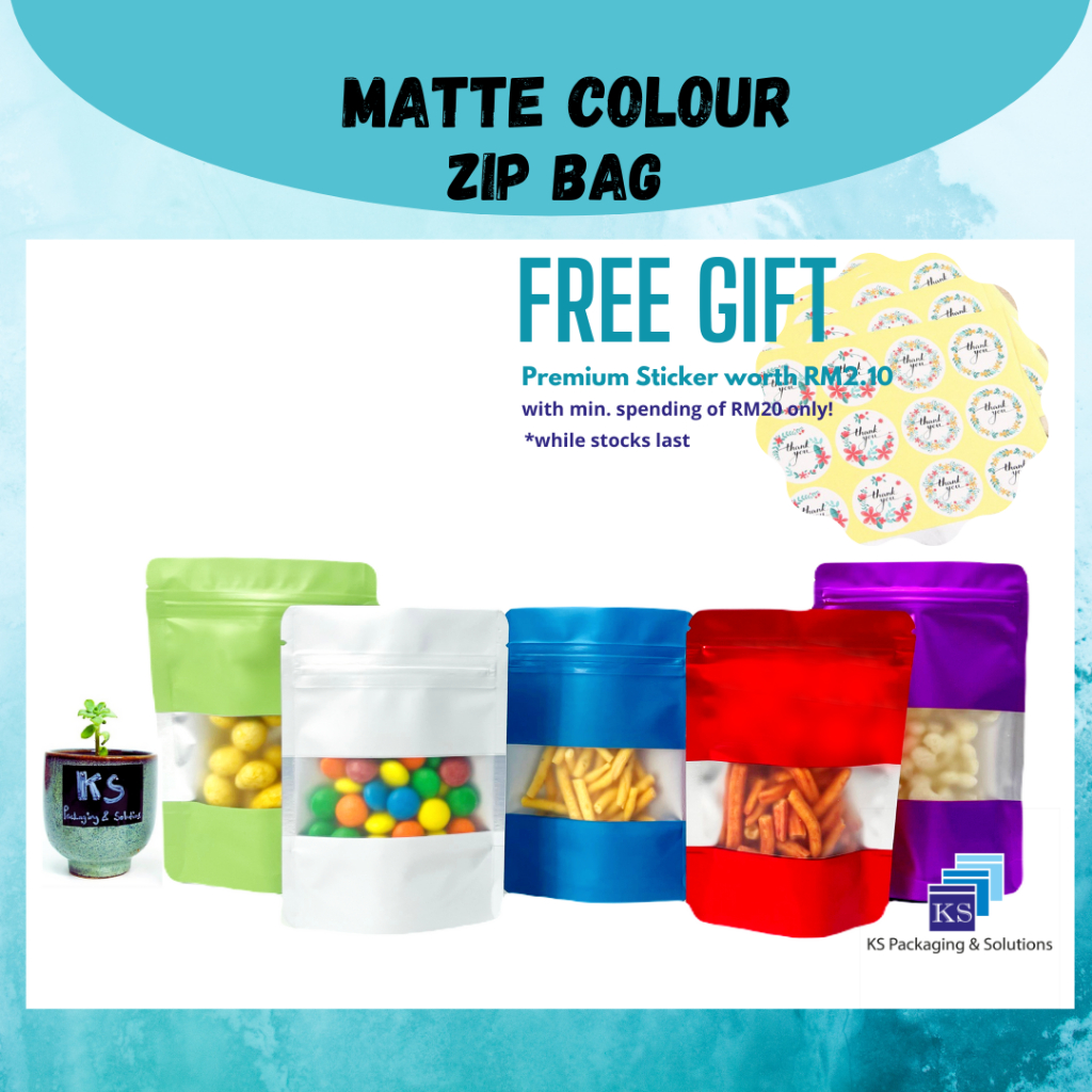 (50pcs) Big Size Matte Colour Zip Lock Bag with Window/Colour Zipper ...