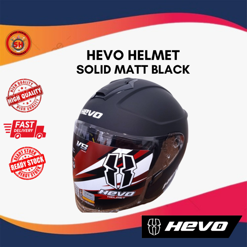 Helmet Hevo Solid Matt Black (Ready Stock) Helmet Open Face | Shopee ...