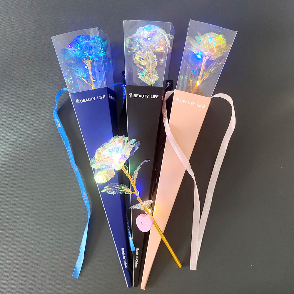 Gold foil rose triangle torch box simulation flower Tanabata lover ...