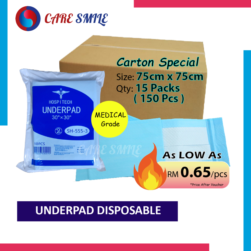 Underpad HOSPITECH Absorbent 4 PLY (75cm x 75cm) Pelapik Tilam Kencing ...