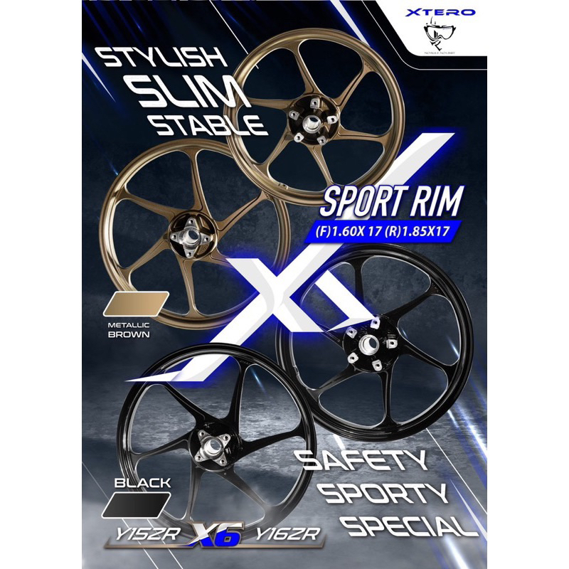 SPORTRIM XTERO X6 YAMAHA Y15 / Y16 size 17 x 1.60 (f) / 17 x 1.85 (r ...