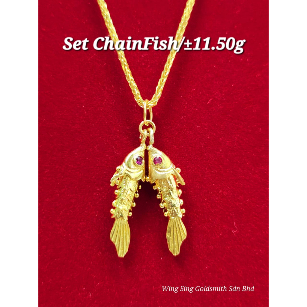 Wing Sing 916 Gold Double Prosperity Fish Chain / Rantai Leher Ikan 916 ...