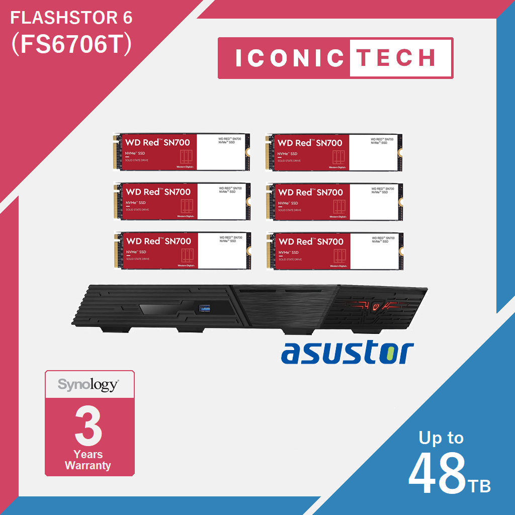 ASUSTOR FLASHSTOR 6 (FS6706T) M.2 NVMe SSD NAS Enclosure Kits (x2/x4/x6 ...