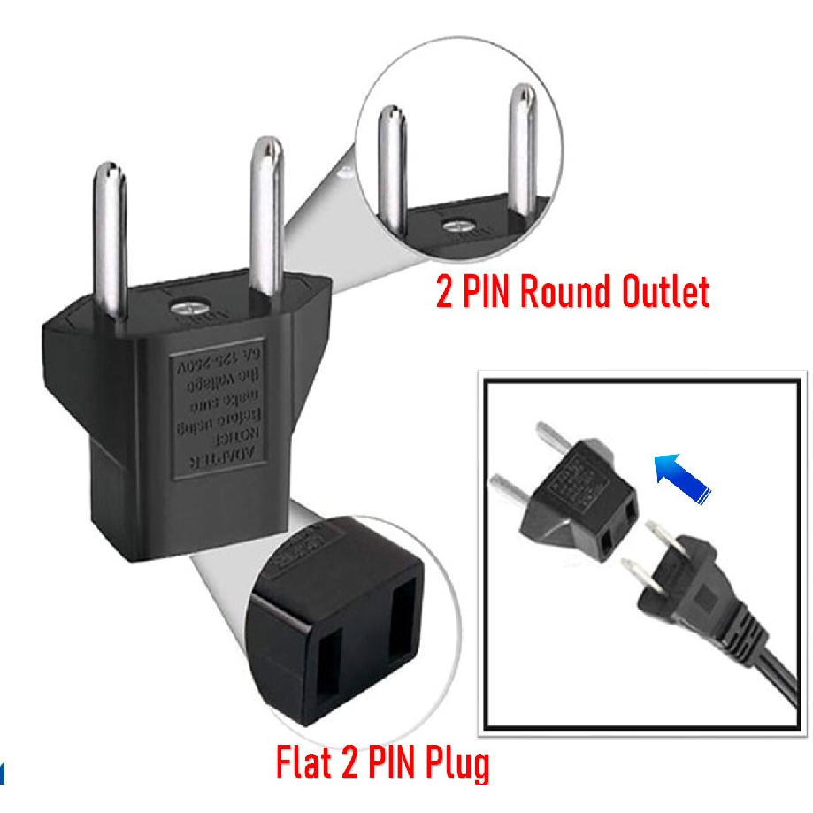 2 Pin Plug adapter Converter US Input to EU Malaysia Output Round Plug ...