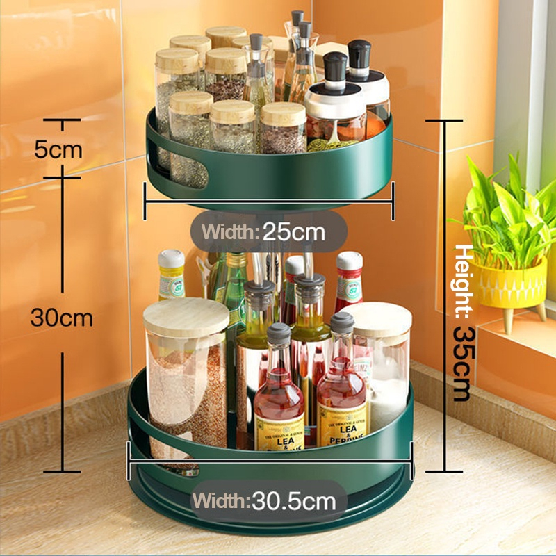 2/3 Tier 360° Rotating Spice Rack Rak Rempah Rak Penyimpanan Kitchen ...