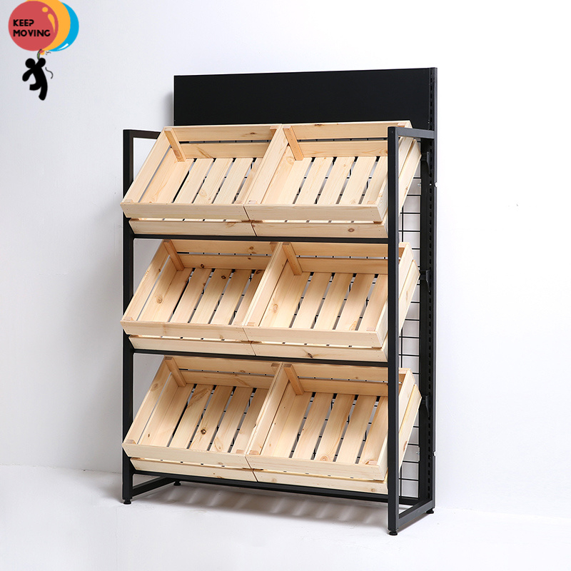 Display Basket Rack Rak Bakul Paparan Solid Wood Fruits Vegetables ...