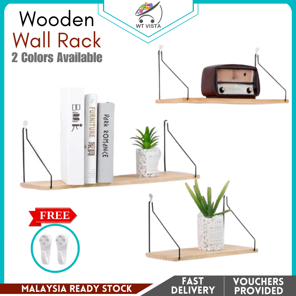 Wooden Wall Rack Wall Shelf Wall Mounted Rack Papan Rak Hiasan Dinding ...