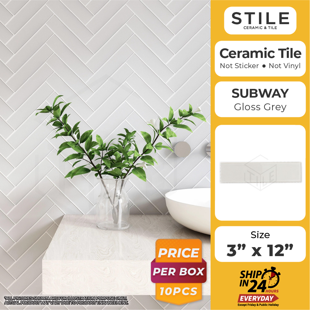 [REAL TILE] 10PCS SUBWAY GLOSS GREY MOSAIC TILES/MOZEK/CERAMIC TILES ...
