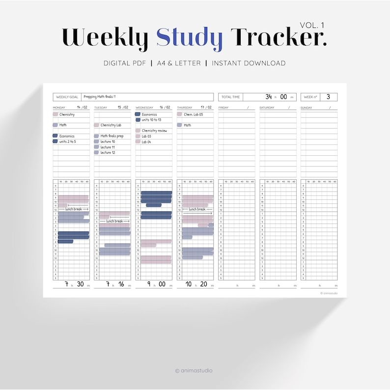 [PDF] PORTRAIT STYLE Weekly Study Tracker | 10 minute planner, Study ...
