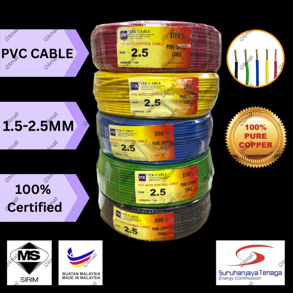 ITK PVC Auto Control Cable Wire 1.5mm 2.5mm 100% Pure Copper 1 Meter | Shopee Malaysia