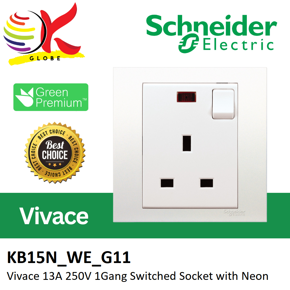 SCHNEIDER ELECTRIC VIVACE SERIES 13A 250V 1 GANG SWITCHED SOCKET WITH ...
