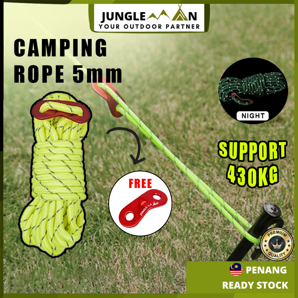 JUNGLEMAN Camping Equipment Tali Khemah Camping 5mm Thick 4M Flysheet ...