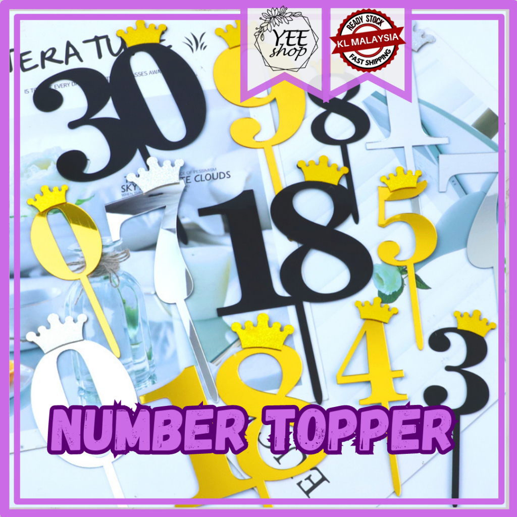 | Cake Decoration | Number Crown Age Birthday Gold Black Acrylic Cake ...
