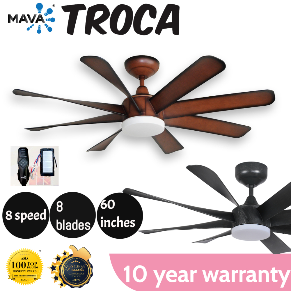Mava troca 60" v2 DC ceiling fan with remote control & led lighting ...