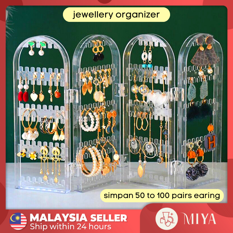 Foldable Earring Necklace Jewellery Organizer Black Transparent Colour ...