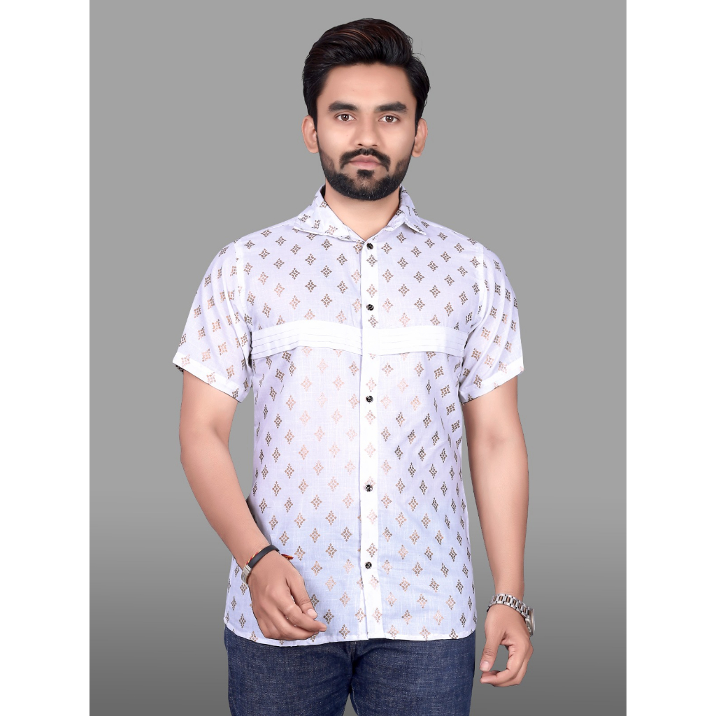 (Ready Stock) New Arrival Big Size Foil Printed Cotton Shirt Collection ...