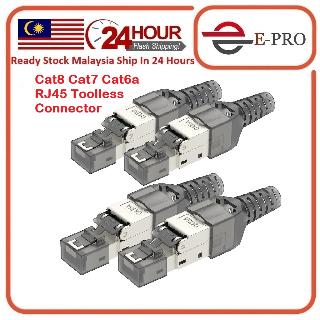 Cat6A/Cat7/Cat8 Connector Tool-Free Toolless RJ45 Termination Plug Reusable Shielded for ...