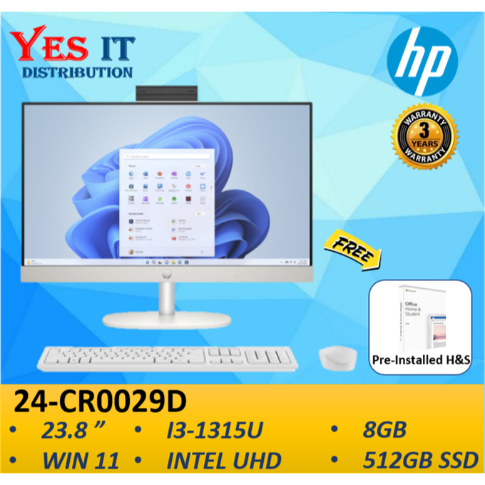 HP 24-cr0029d 23.8" FHD All-in-One Desktop PC Shell white ( i3-1315U ...