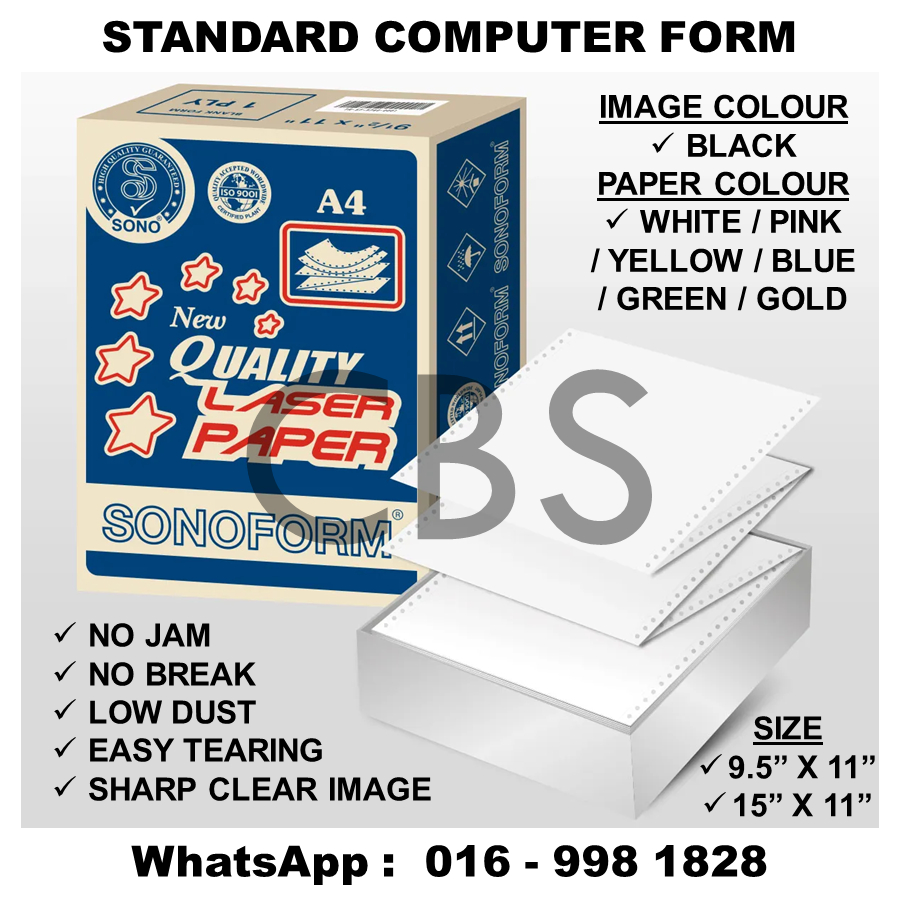 Sonoform 9.5" x 11" A4 NCR Computer Form 1ply 2ply 3ply 4ply Red Box ...