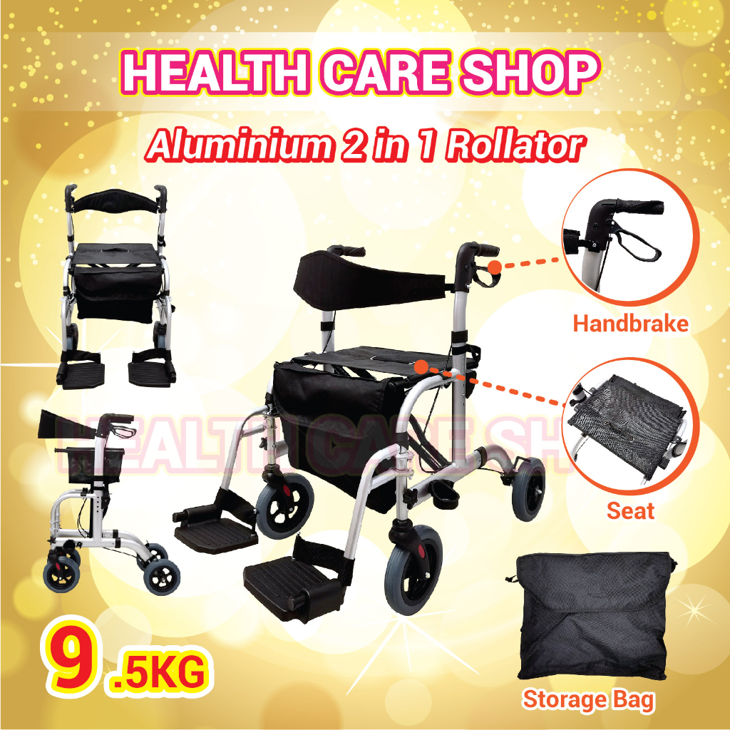 Aluminium Lightweight 2 In 1 Rollator With Foot Pedal Silver | Shopee ...