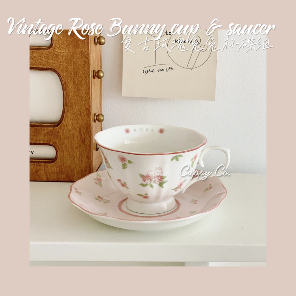 【READYSTOCK】Vintage ins Pink Bunny roses ceramic coffee tea cup mug ...