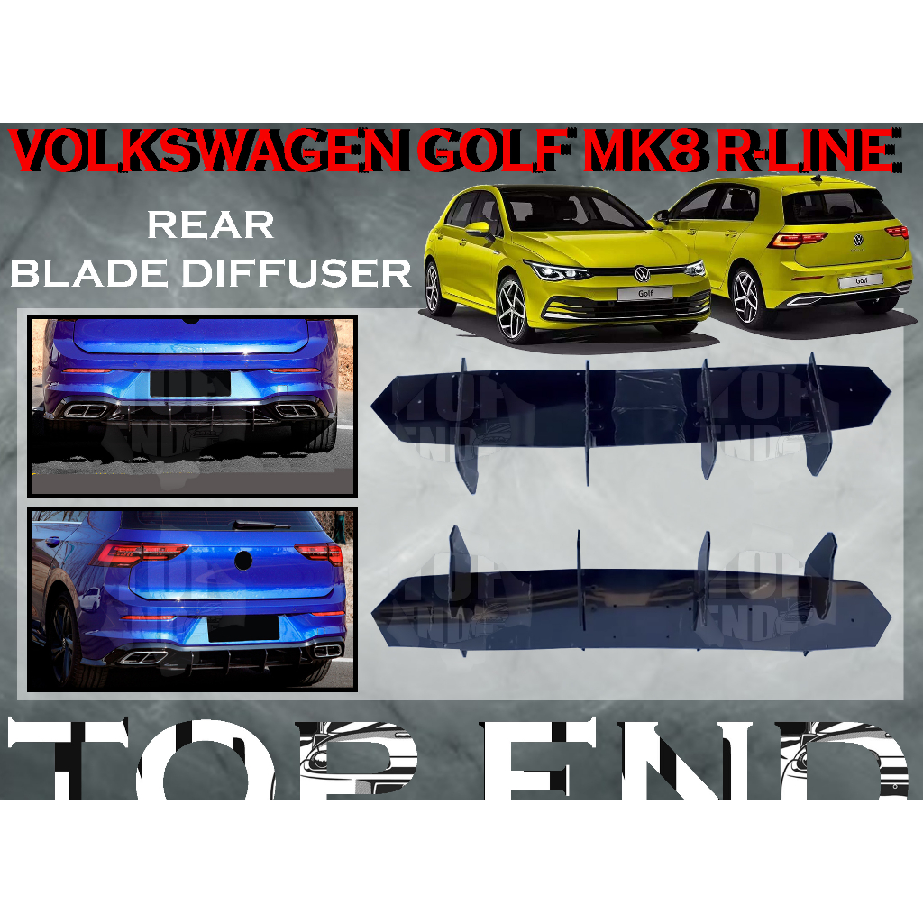 VOLKSWAGEN GOLF MK8 R LINE REAR DIFFUSER BELAKANG BLADE STYLE SKIRT LIP ...