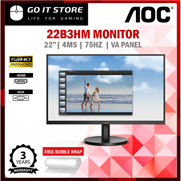 AOC 22B3HM 22" 4ms 75Hz VA FHD LCD Monitor (HDMI / VGA) | Shopee Malaysia