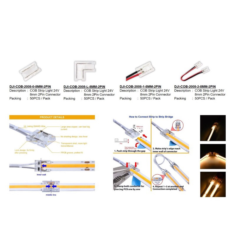 COB LED FLEXIBLE STRIP JOINT 8MM 2PIN CONNECTOR | Shopee Malaysia