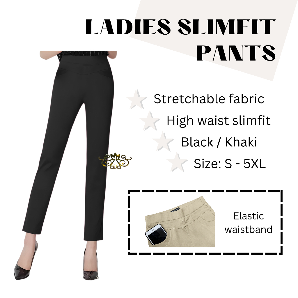 EZZE Ladies Plain Slim Fit Office Long Pants Seluar Slim Cut Slek Slack ...