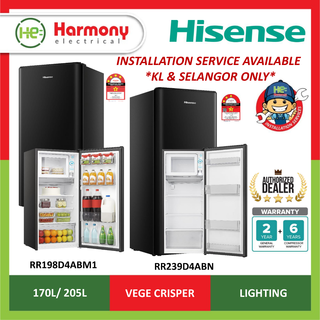 HISENSE 1 Door Fridge 170L / 205L RR198D4ABM1 / RR239D4ABN (Single Door ...