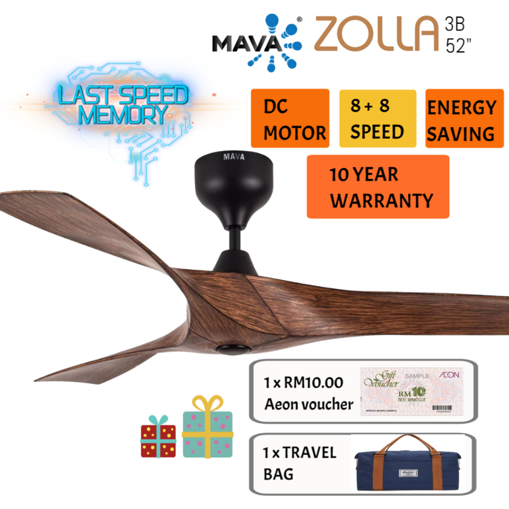 MAVA 52" ZOLLA CEILING FAN WITH REMOTE CONTROL / DC / INVERTER / 3 ...