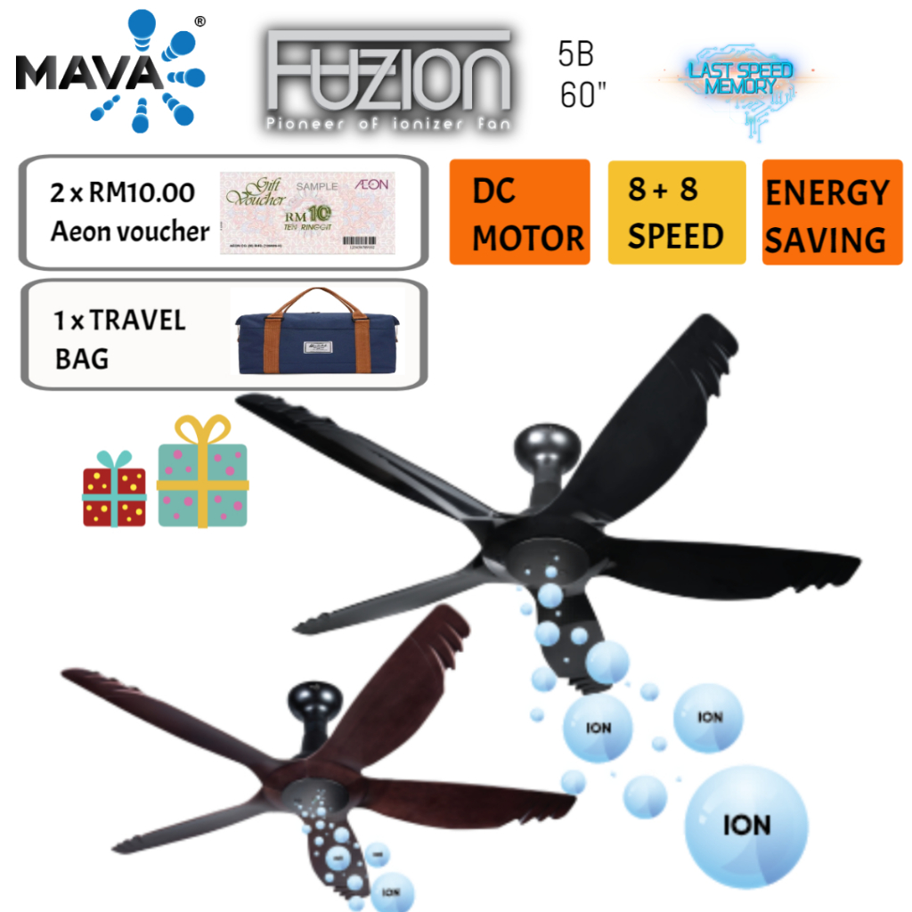 MAVA 60" FUZION PIONEER OF IONIZER CEILING FAN WITH REMOTE CONTROL / DC ...