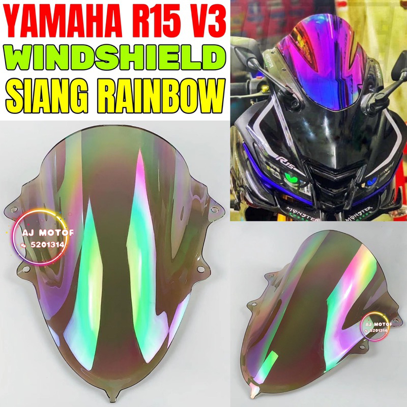 YAMAHA R15 V3 BUBBLE WINDSHIELD RAINBOW 35CM COWLING WINDSCREEN HEAD ...