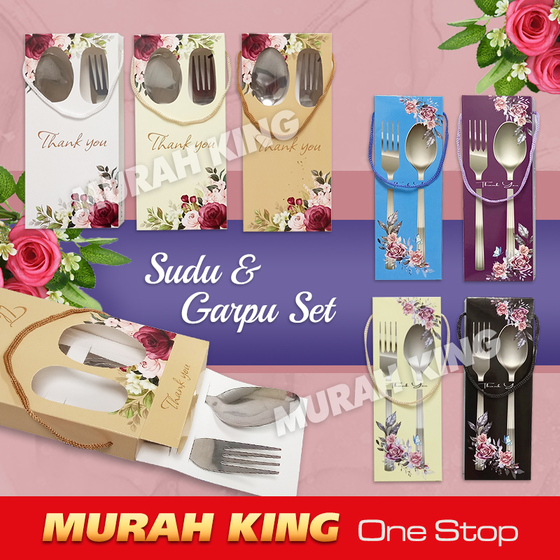 1SET PROMOSI DAN GARFU Doorgift Set / Sudu Garfu Kotak Bertali / Spoon ...