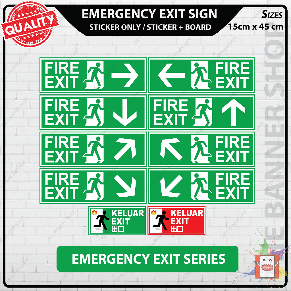 VSAFEMKT Emergency Exit Signs Safety Signs Sticker / Sticker + Board 15 ...