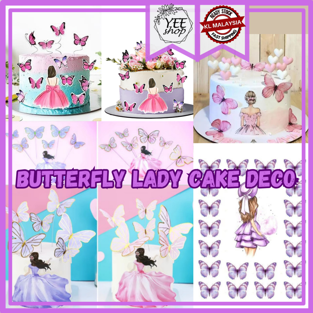 | Cake Decoration | Girl's Back Butterfly with Lady Pink Purple Girl ...