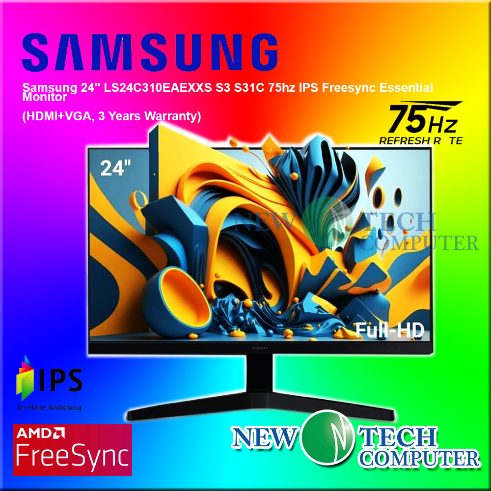 Samsung Monitor 24" S3 S31C LS24C310EAEXXS FHD IPS Panel 75Hz, 5ms, AMD FreeSync, FLICKER FREE ...