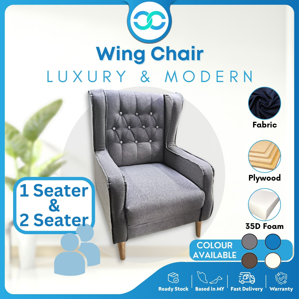 Wing Chair Arm Chair 1 Seater/2 Seater Sofa Chair Velvet Fabric Lounger ...