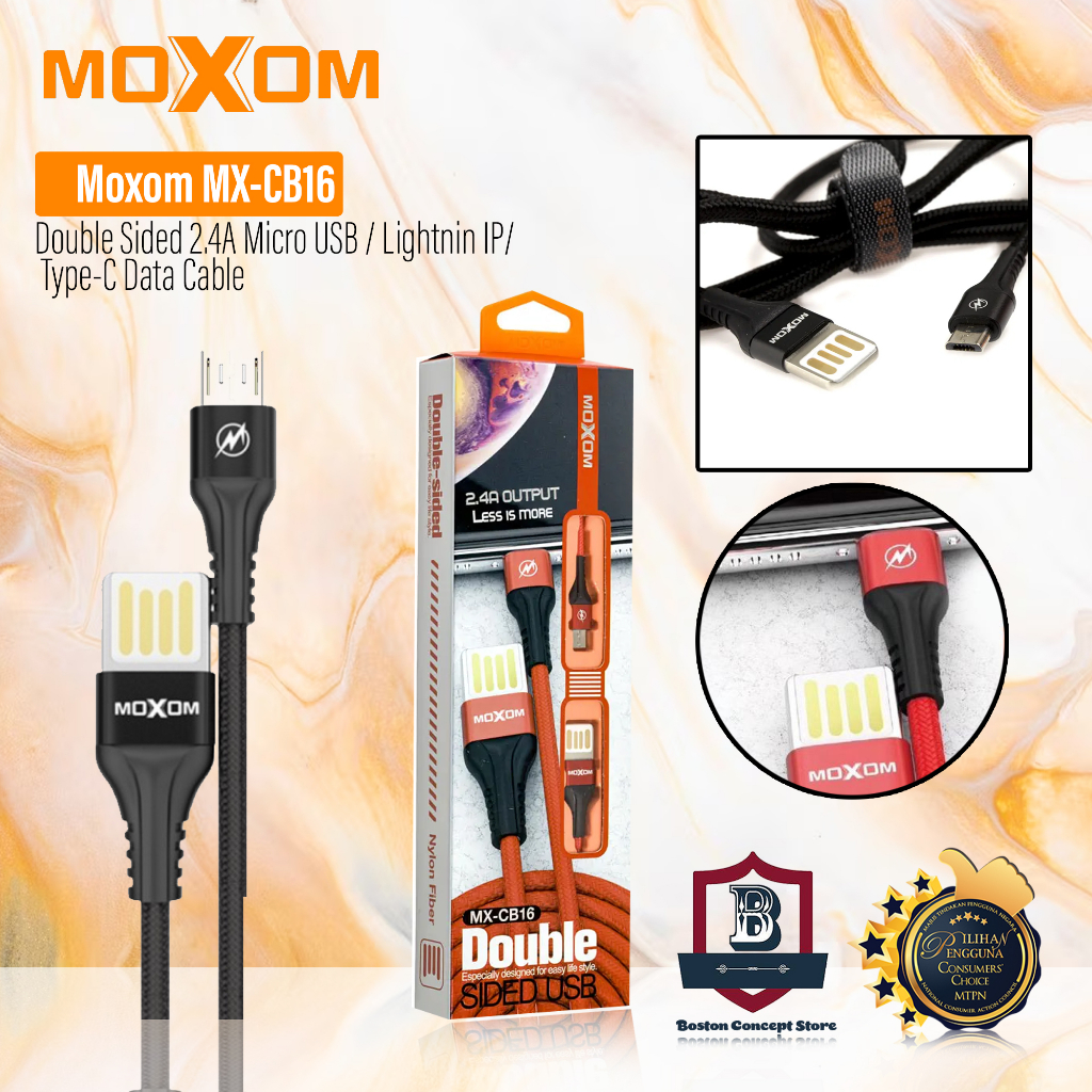 BOSTON Moxom MX-CB16 Double Sided 2.4A Micro USB / Lightnin IP/ Type-C ...